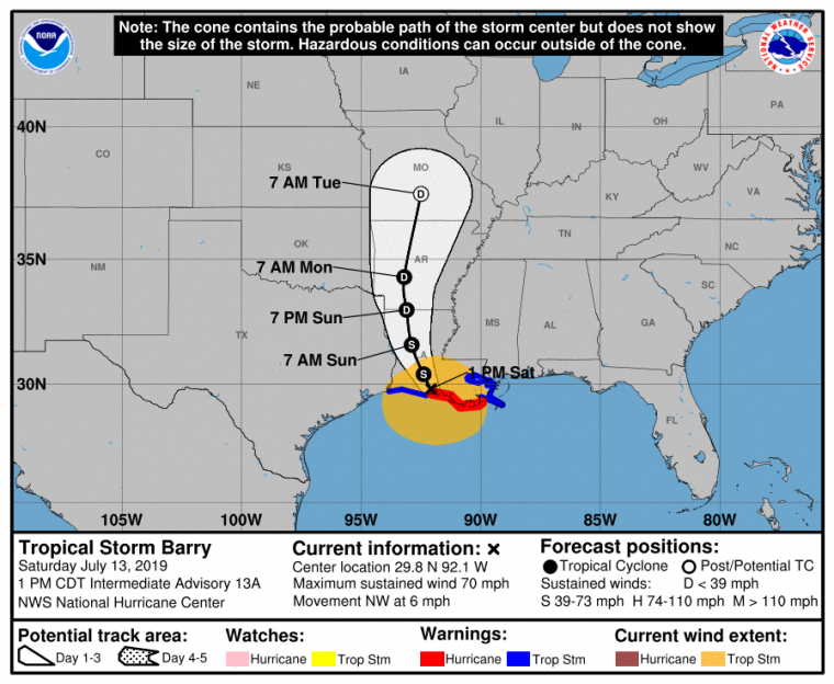 Barry Upgraded to Hurricane Status While Moving Ashore